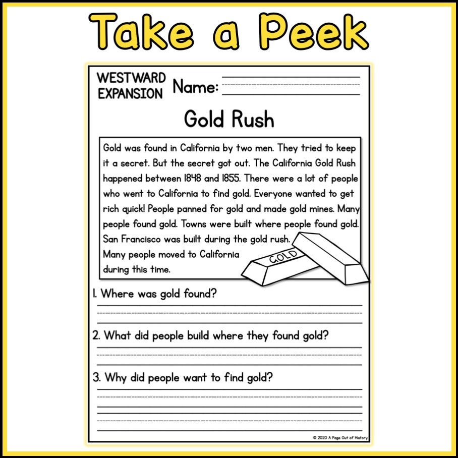 Westward Expansion Reading Comprehension Passages | K-2 | Homeschool ...