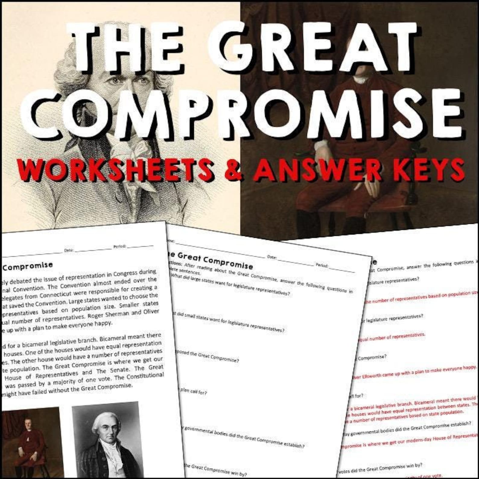 The Great Compromise US Constitution Reading Worksheets Answer Keys | 6 ...