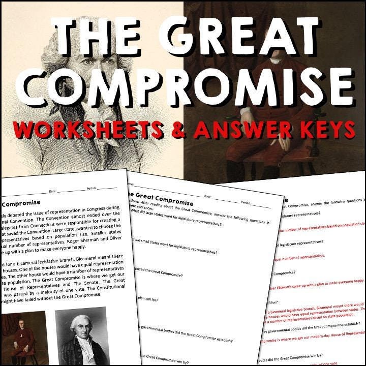 The Great Compromise US Constitution Reading Worksheets & Answer Keys ...