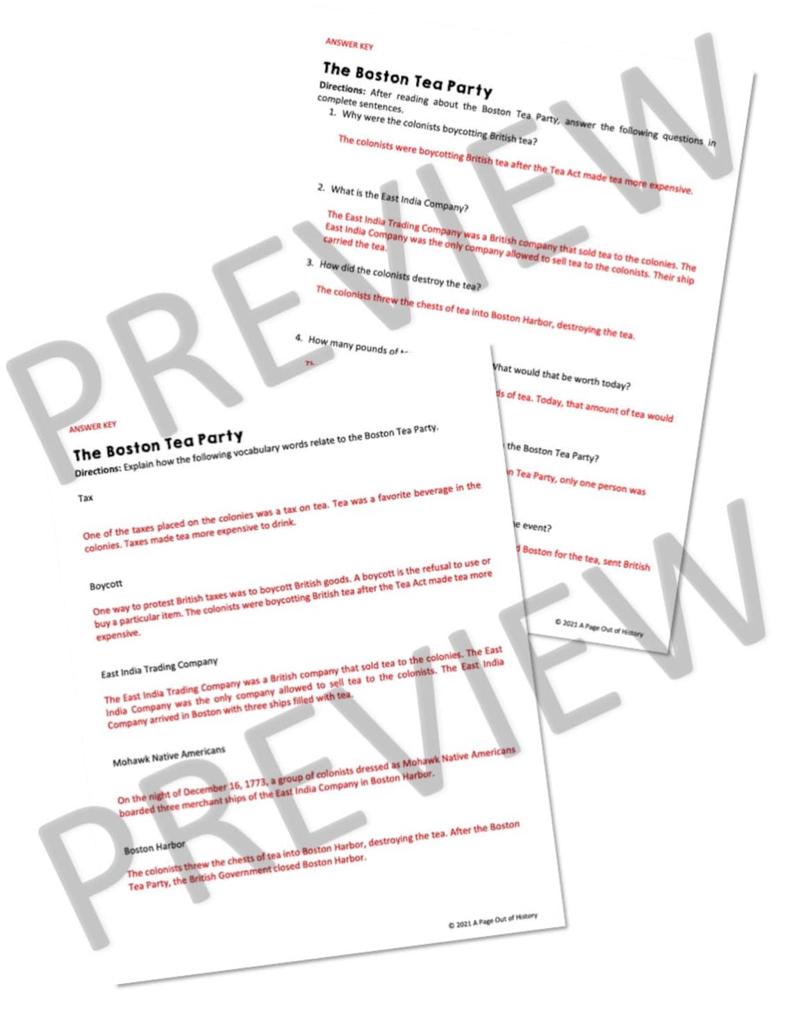 Boston Tea Party Reading Worksheets and Answer Keys | 6-12 | Homeschool ...