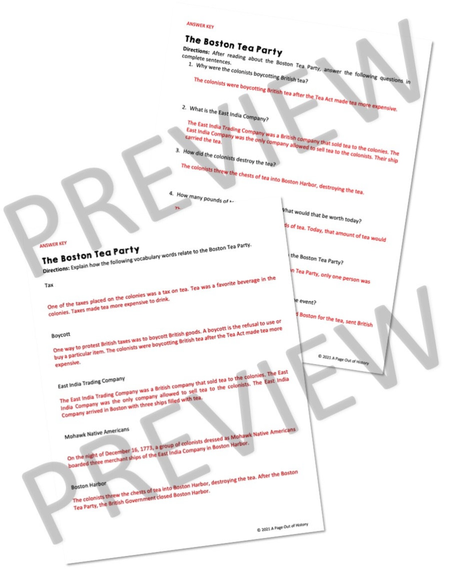 Boston Tea Party Reading Worksheets and Answer Keys | 6-12 | Homeschool ...