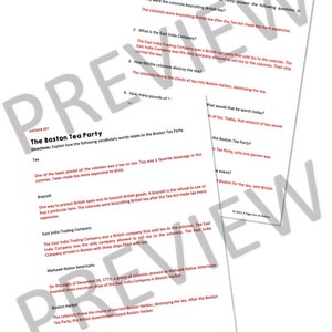 Boston Tea Party Reading Worksheets and Answer Keys | 6-12 | Homeschool ...