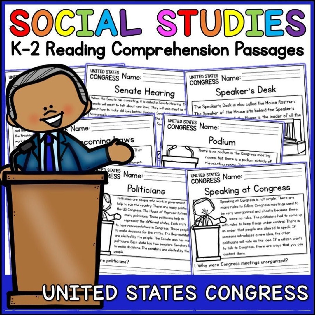 US Congress Reading Comprehension Passages | K-2 | Homeschool | Social ...