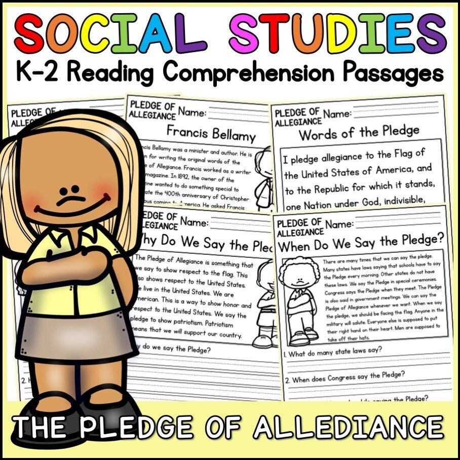 Pledge of Allegiance Reading Comprehension Passages K-2 Homeschool ...