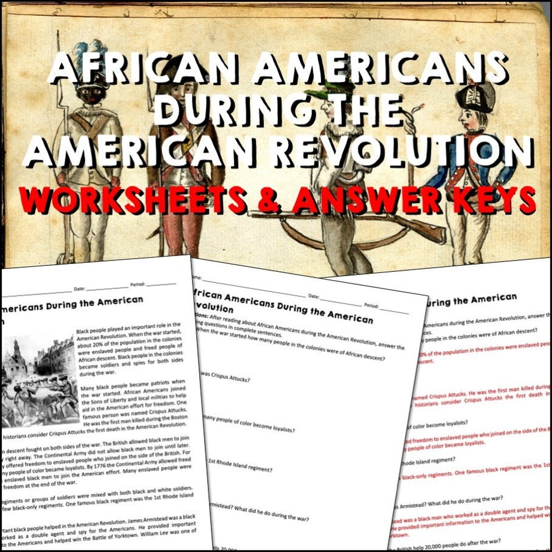 African Americans in the American Revolution Reading Comprehension ...