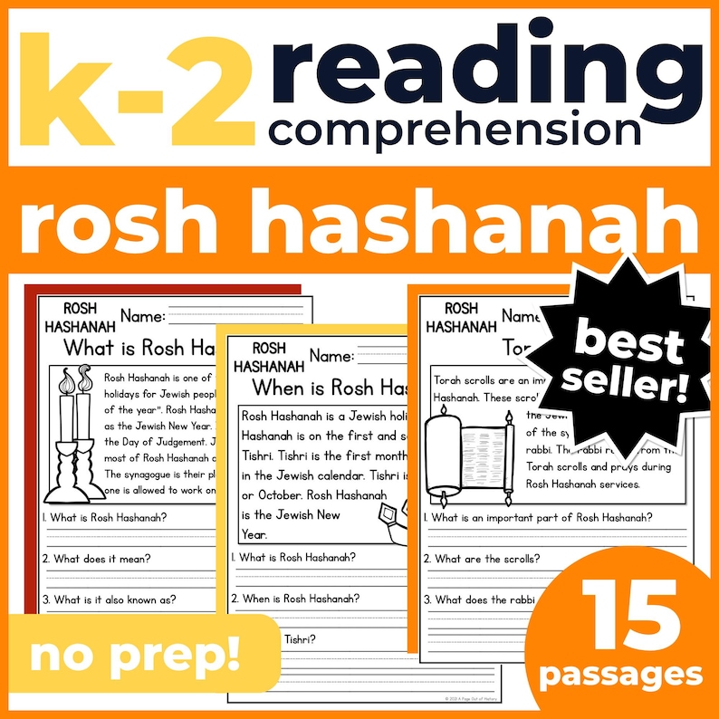 K-2 Reading Comprehension Worksheets, Rosh Hashanah Passages, Questions ...
