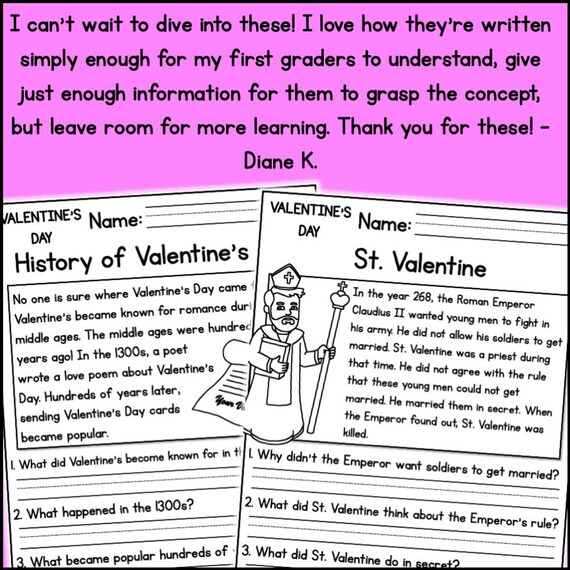 Valentines Day Reading Comprehension Worksheets St. Valentine´s Day