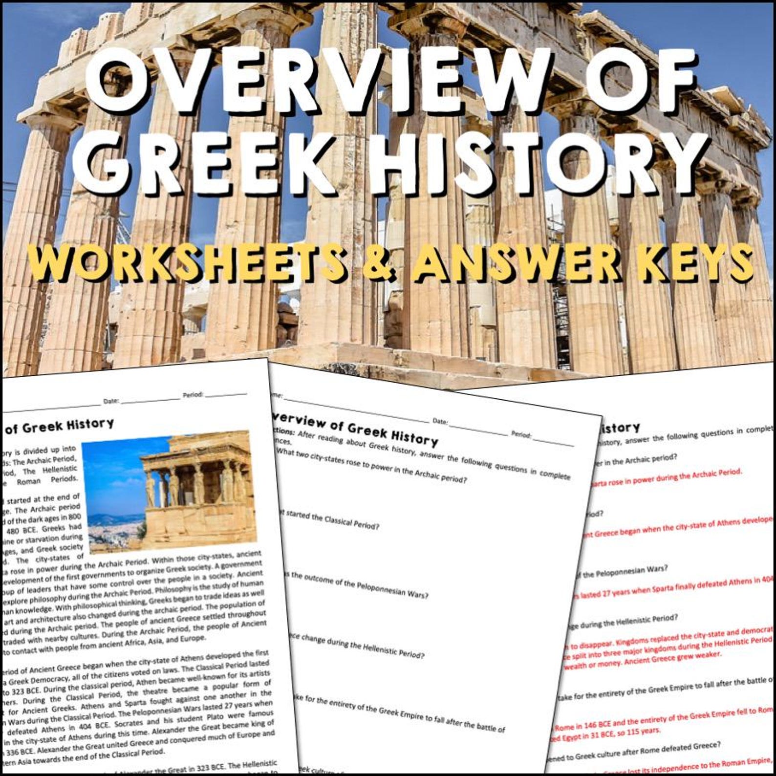 Overview of Ancient Greek History Reading Comprehension Worksheets ...