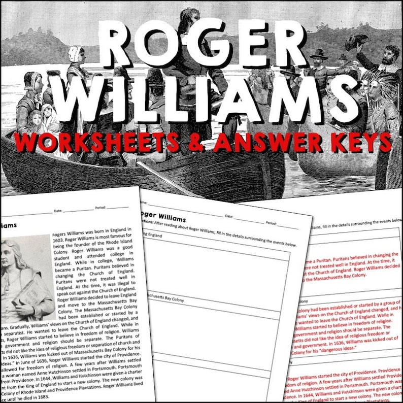 Roger Williams Reading Worksheets and Answer Keys | 6-12 | Homeschool ...