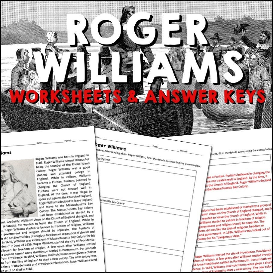 Roger Williams Reading Worksheets and Answer Keys | 6-12 | Homeschool ...
