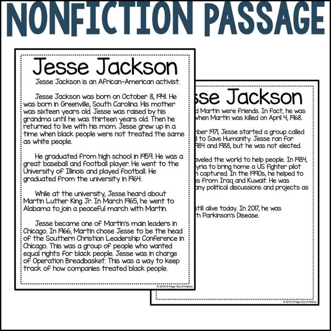 No Prep Printable Biography | Jesse Jackson Reading Passage, Timeline ...