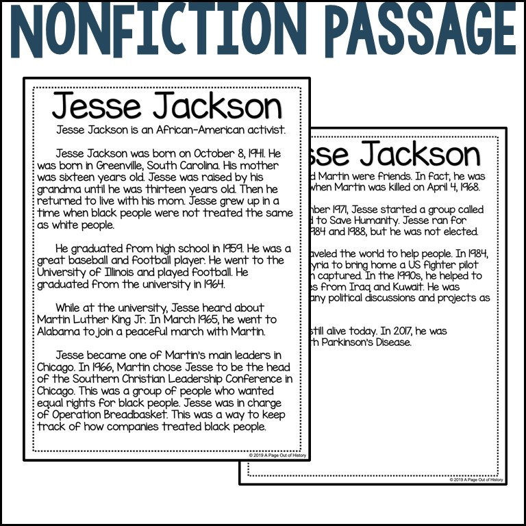 No Prep Printable Biography | Jesse Jackson Reading Passage, Timeline ...