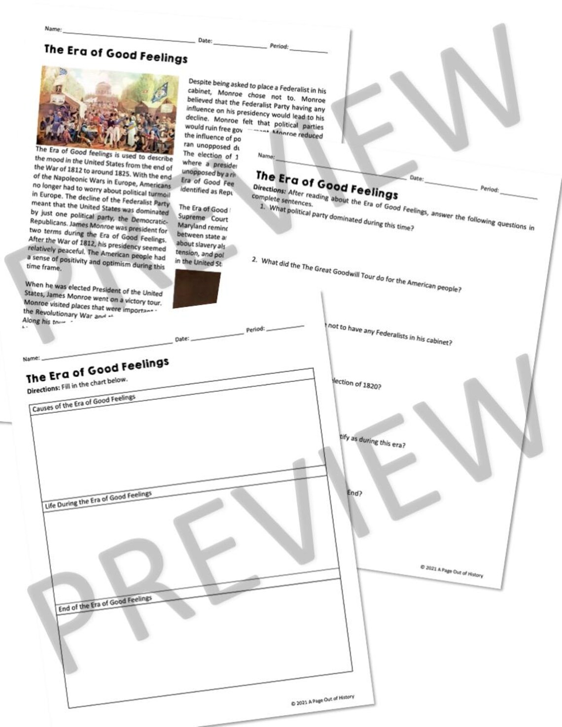 Era of Good Feelings Early American Republic Reading Worksheets and ...