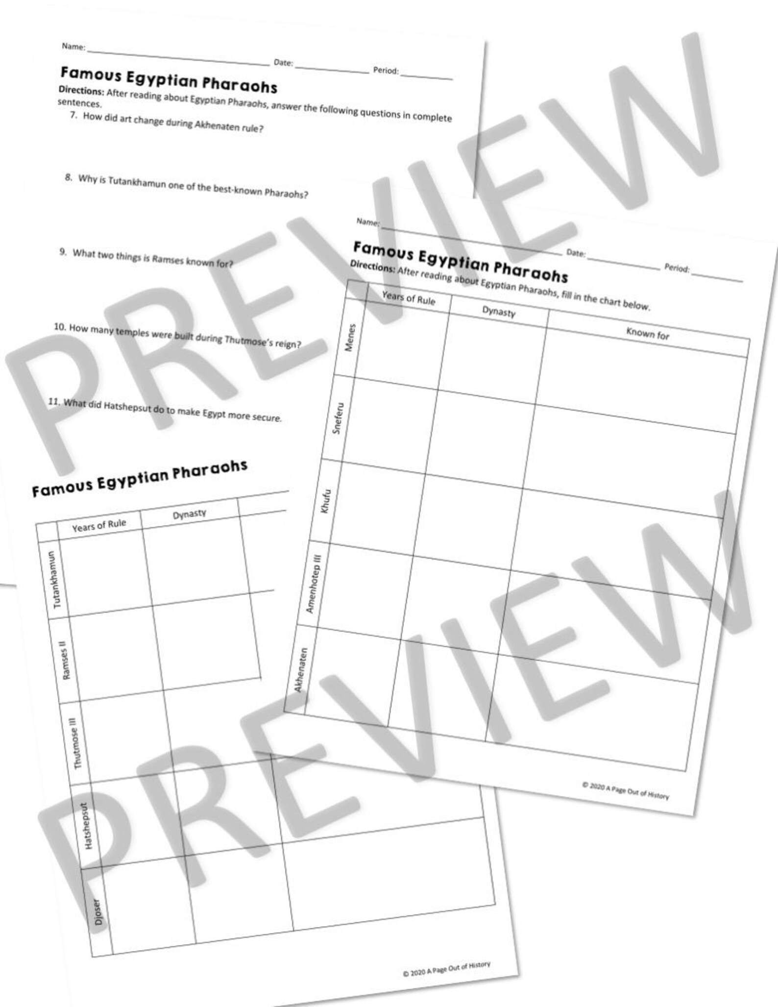 Famous Ancient Egyptian Pharaohs Reading Worksheets, Ancient ...