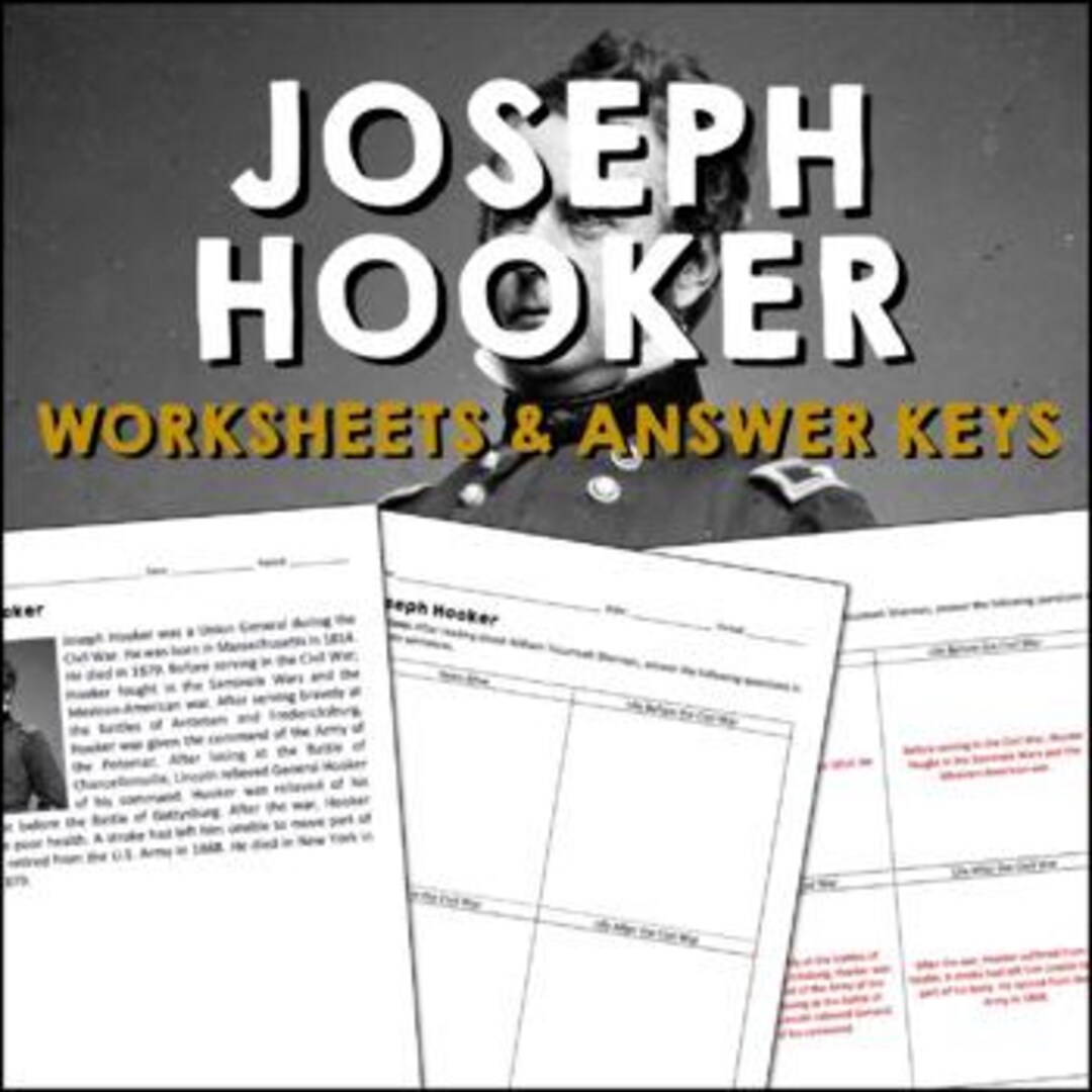 Joseph Hooker Civil War Reading Worksheets and Answer Keys, Civil War ...