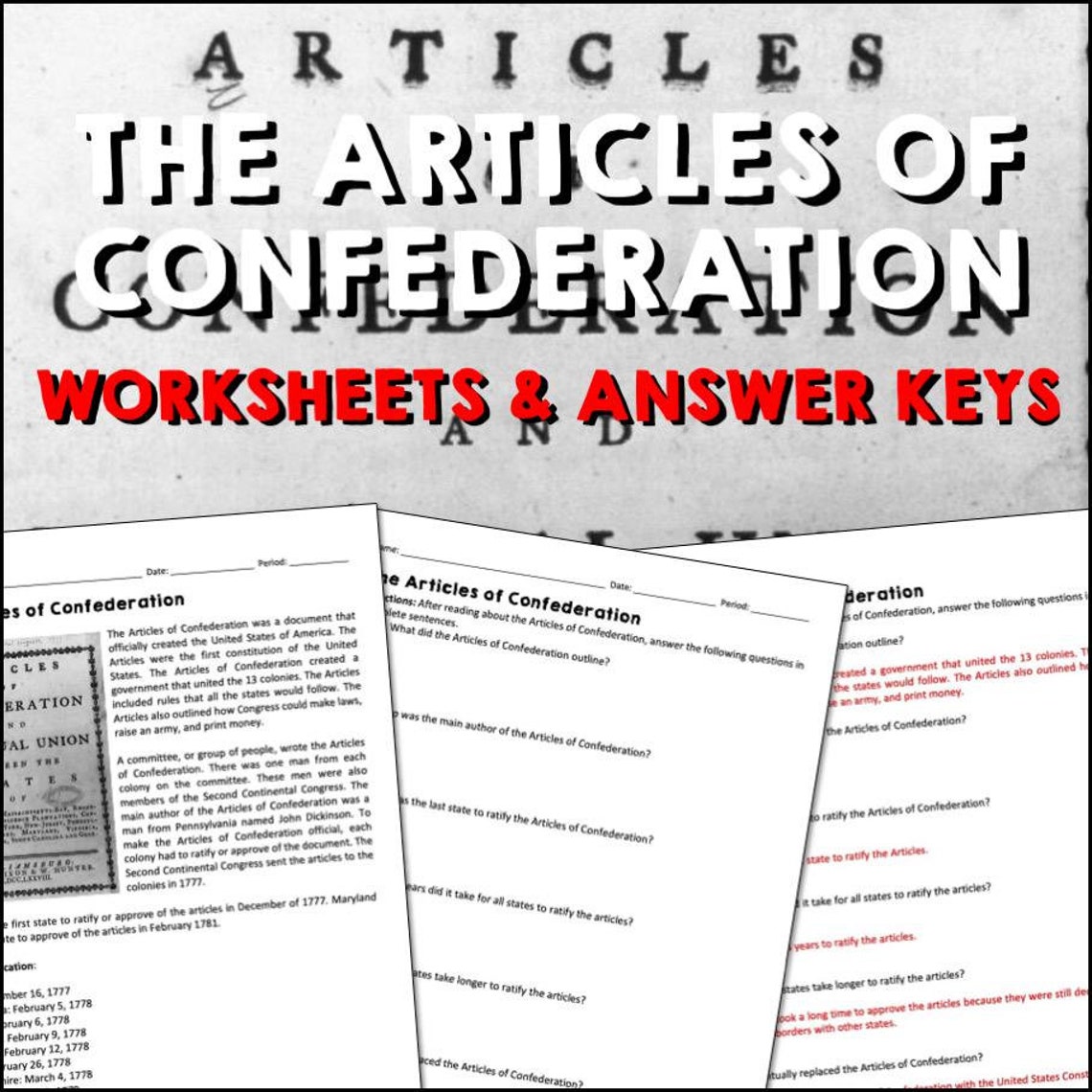 Articles of Confederation Reading Worksheets and Answer Keys | 6-12 ...