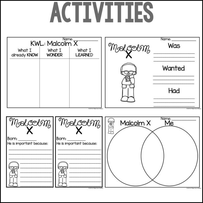 Malcolm X Biography Activities for 3rd 4th 5th Grade | No Prep ...