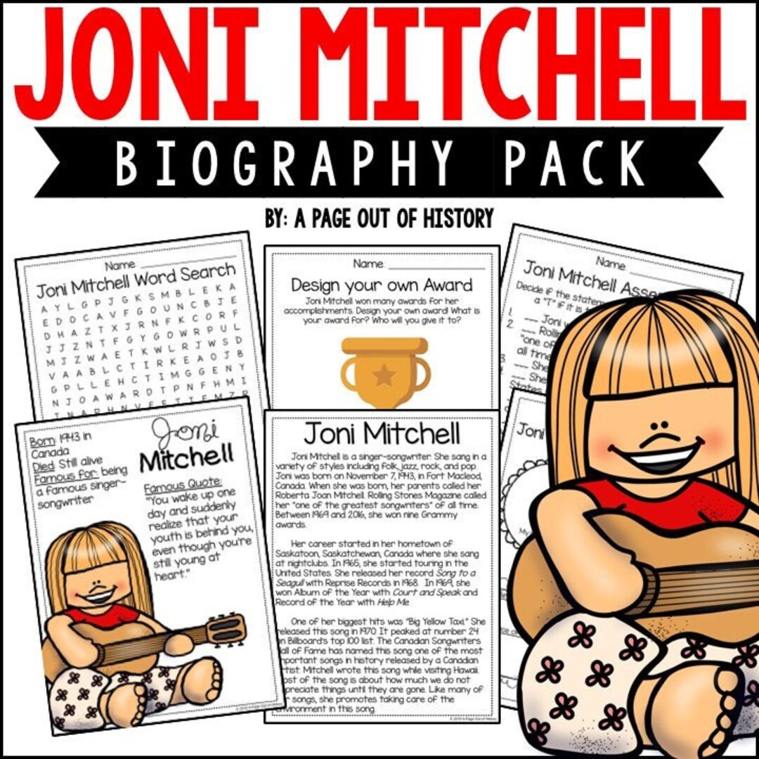 Biography Activities for Kids | Joni Mitchell No Prep Reading Passage ...