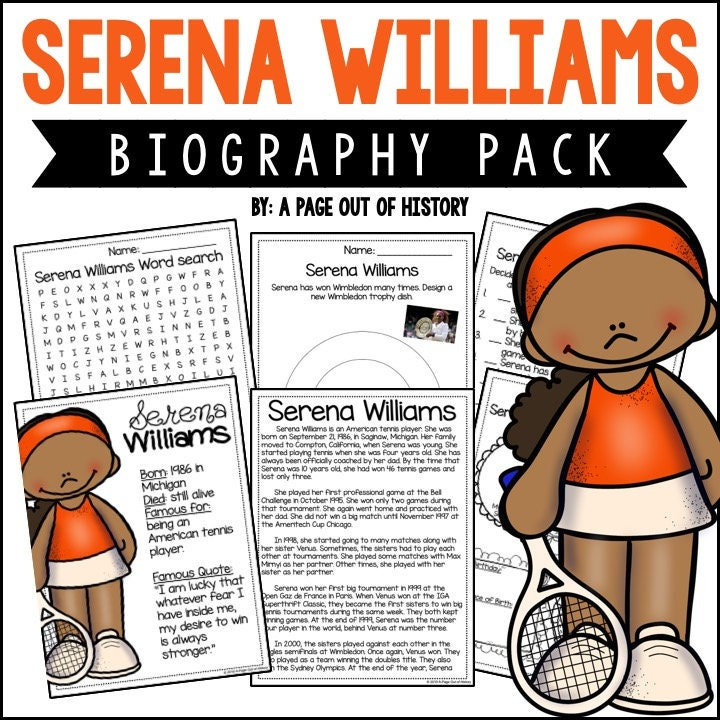 Serena Williams No Prep Printable Biography Activities | Reading ...