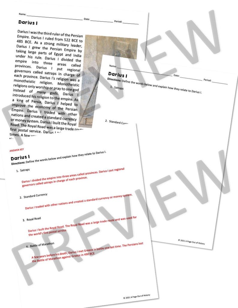 Darius I Ancient Mesopotamia Reading Worksheets and Answer Keys - Etsy ...