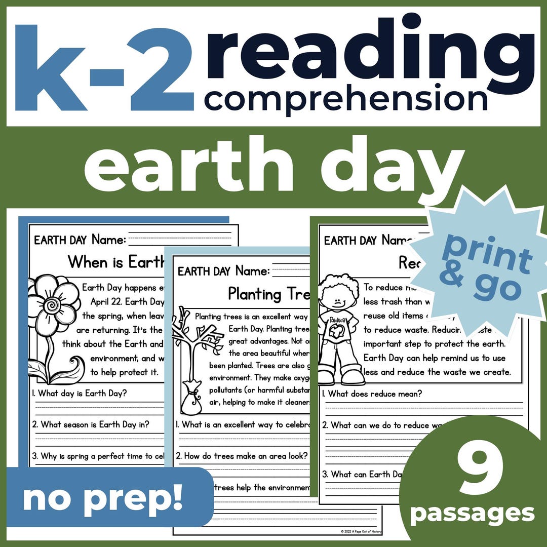 K-2 Reading Comprehension Worksheets, Earth Day Passages, Questions ...