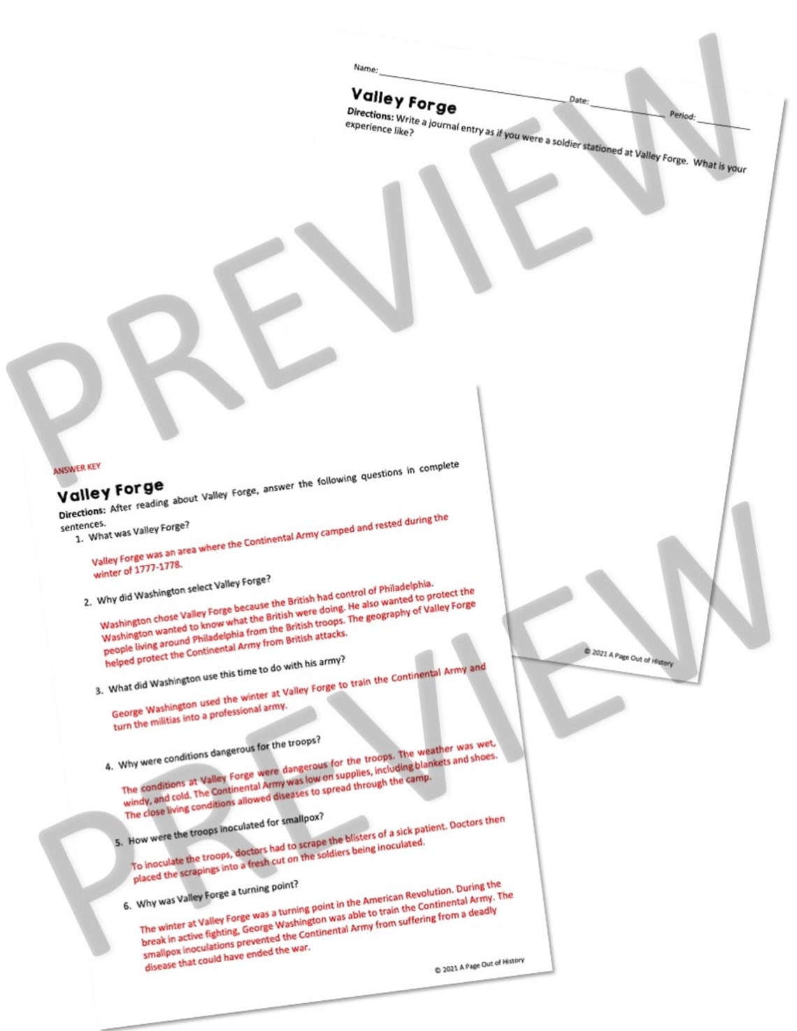 Valley Forge Reading Worksheets and Answer Keys | 6-12 | Homeschool ...