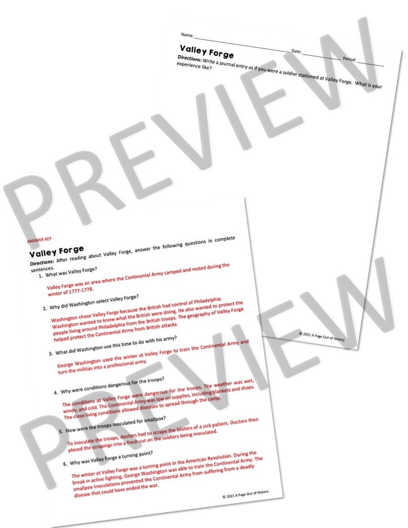 Valley Forge Reading Worksheets and Answer Keys | 6-12 | Homeschool ...