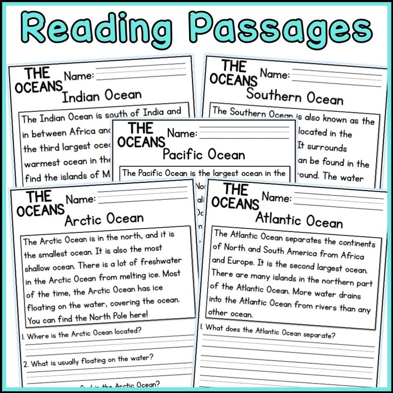 Oceans Reading Comprehension Passages K-2 Homeschool Social Studies ...