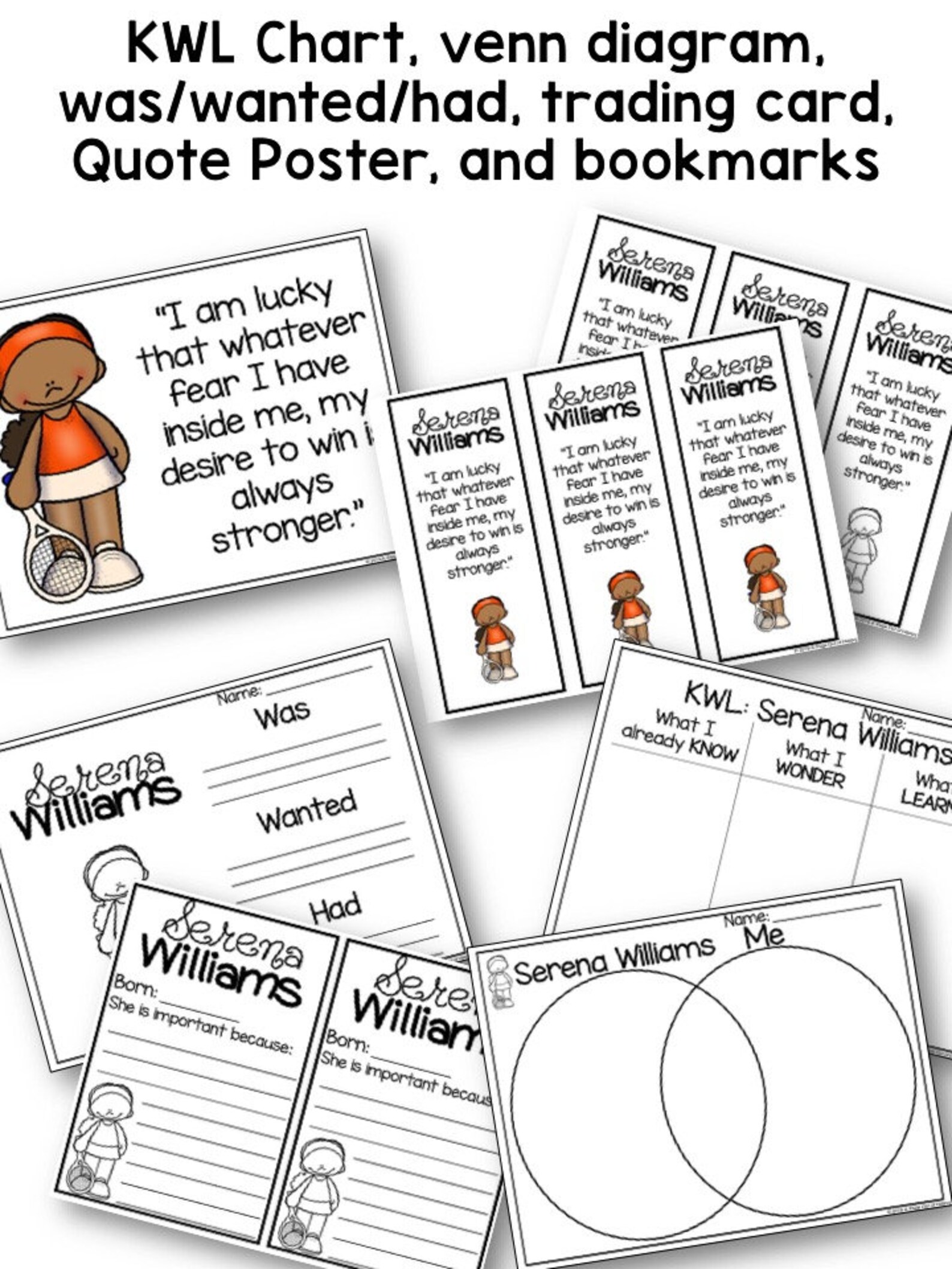 Serena Williams No Prep Printable Biography Activities | Reading ...