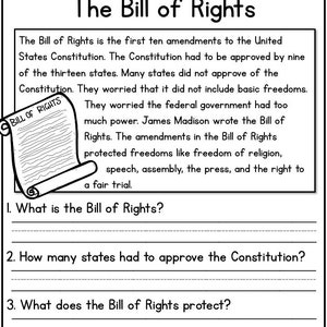 Bill of Rights Reading Comprehension Passages K-2 Homeschool | Etsy