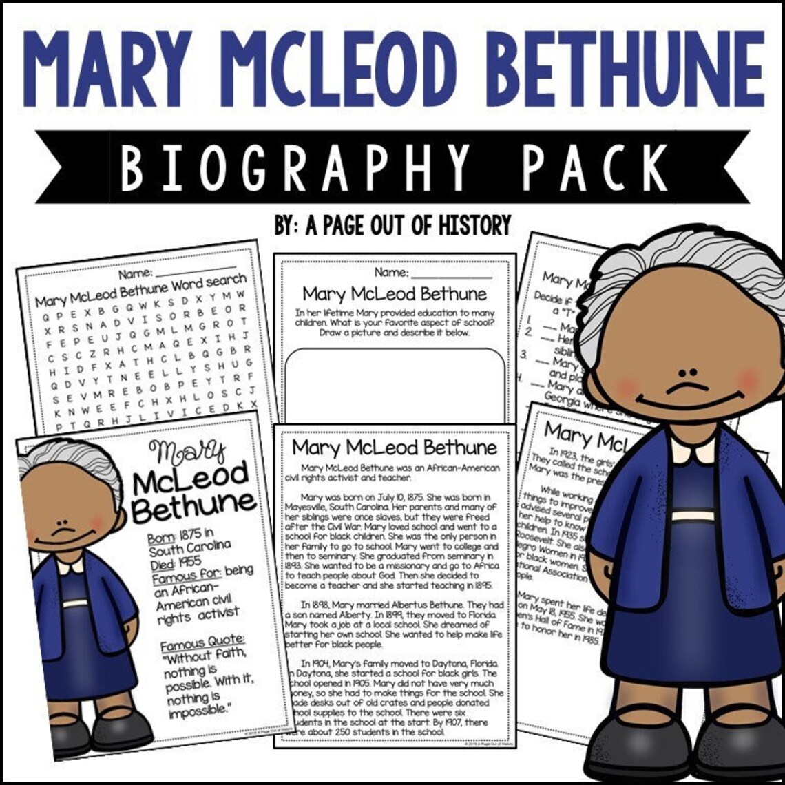 Mary Mcleod Bethune Biography Unit Pack | 3-5 | Homeschool | Social ...