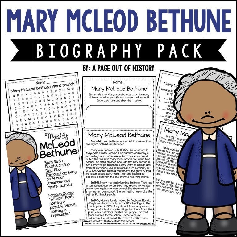 Mary Mcleod Bethune Biography Unit Pack | 3-5 | Homeschool | Social ...