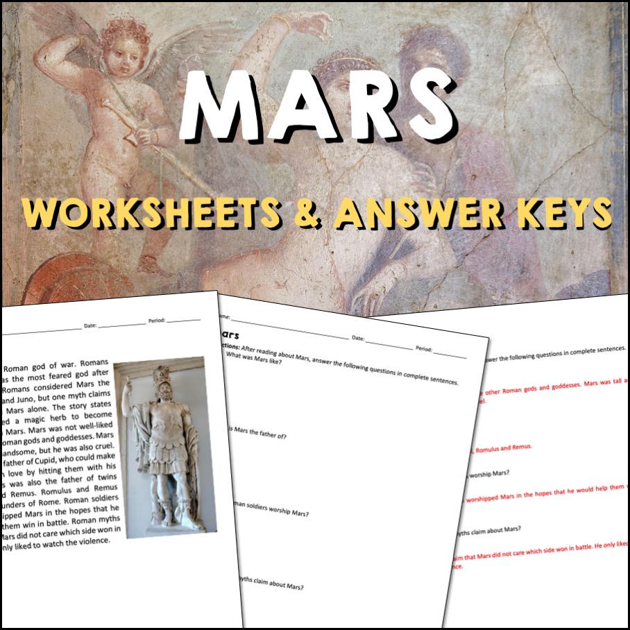 Mars Roman Mythology Reading Practice Worksheets, Stories With ...