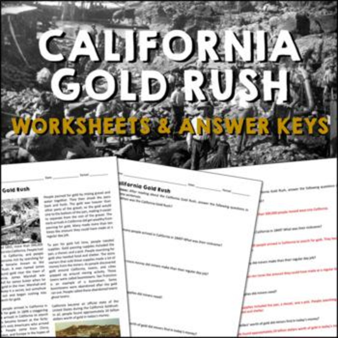 California Gold Rush Westward Expansion Reading Worksheets, Homeschool ...