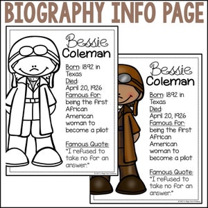 Bessie Coleman Biography Unit Pack | 3-5 | Homeschool | Social Studies ...