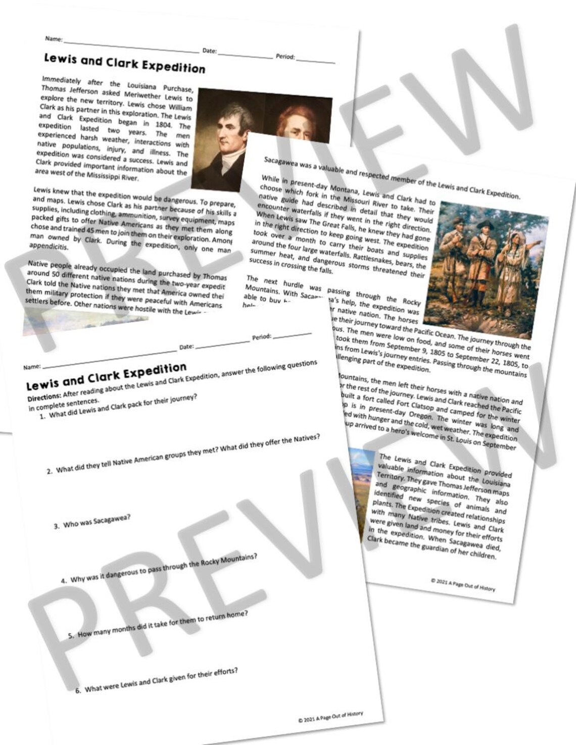 Lewis and Clark Expedition Early American Republic Reading Worksheets ...