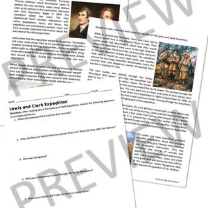 Lewis and Clark Expedition Early American Republic Reading Worksheets ...