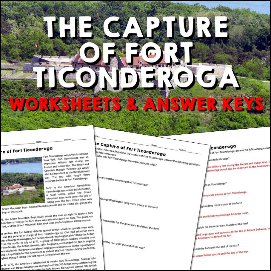 Capture of Fort Ticonderoga Reading Pages, American Revolution ...