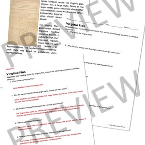 Virginia Plan Plan US Constitution Reading Worksheets Answer Keys ...