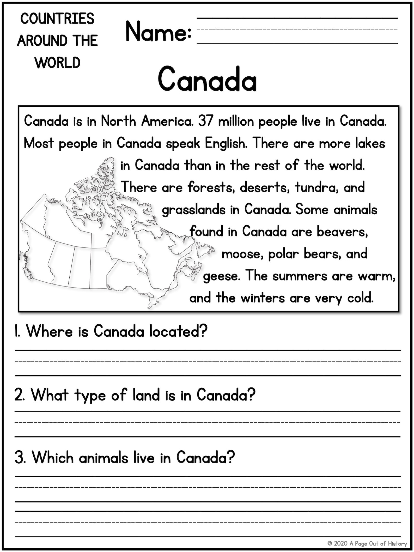 Countries Around the World Reading Comprehension Passages K-2 | Etsy