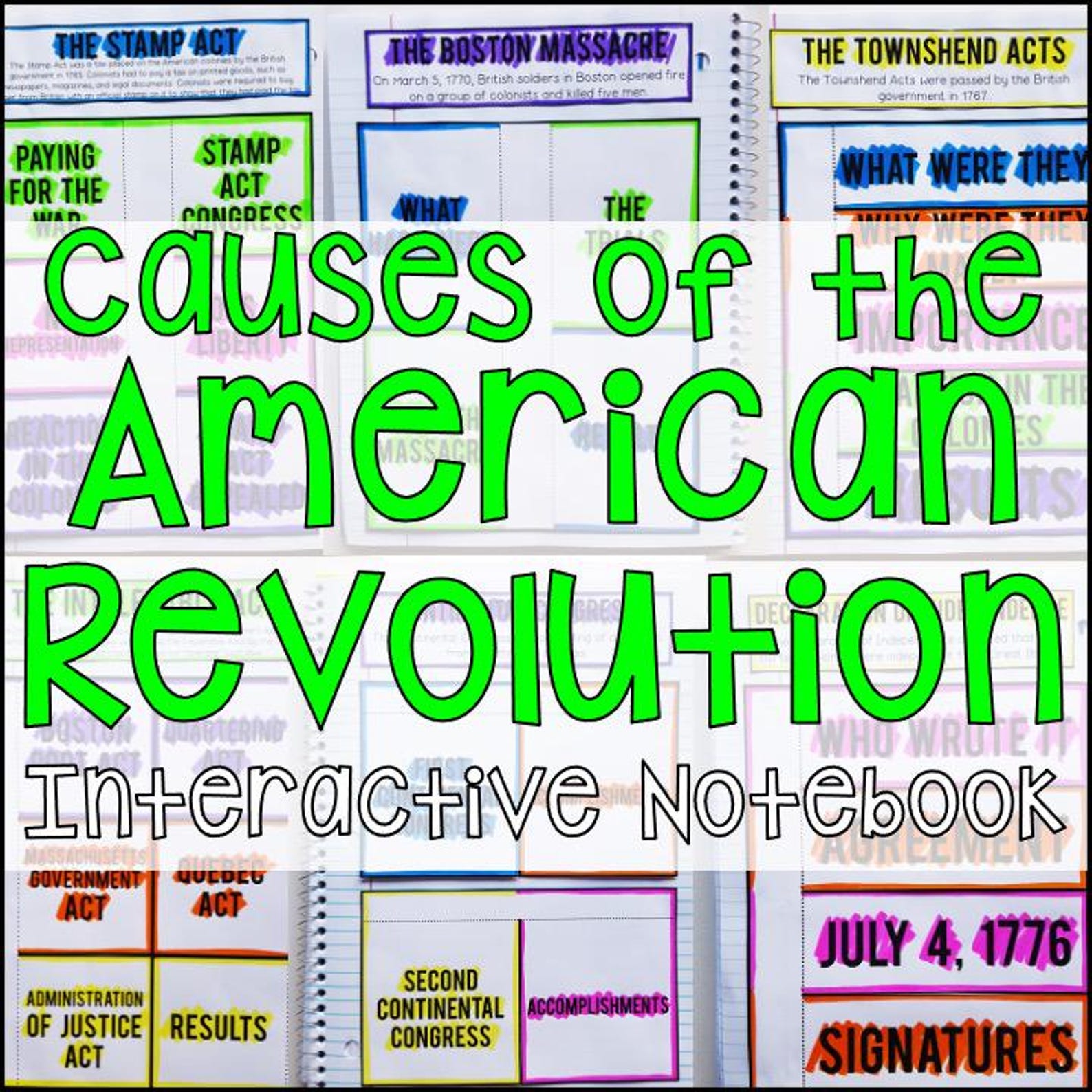 Causes of the American Revolution Interactive Notebook Graphic ...