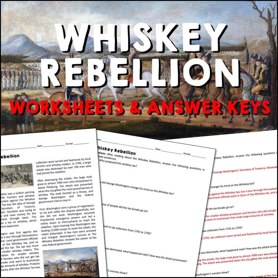 Whiskey Rebellion Early American Republic Reading Worksheets and Answer ...