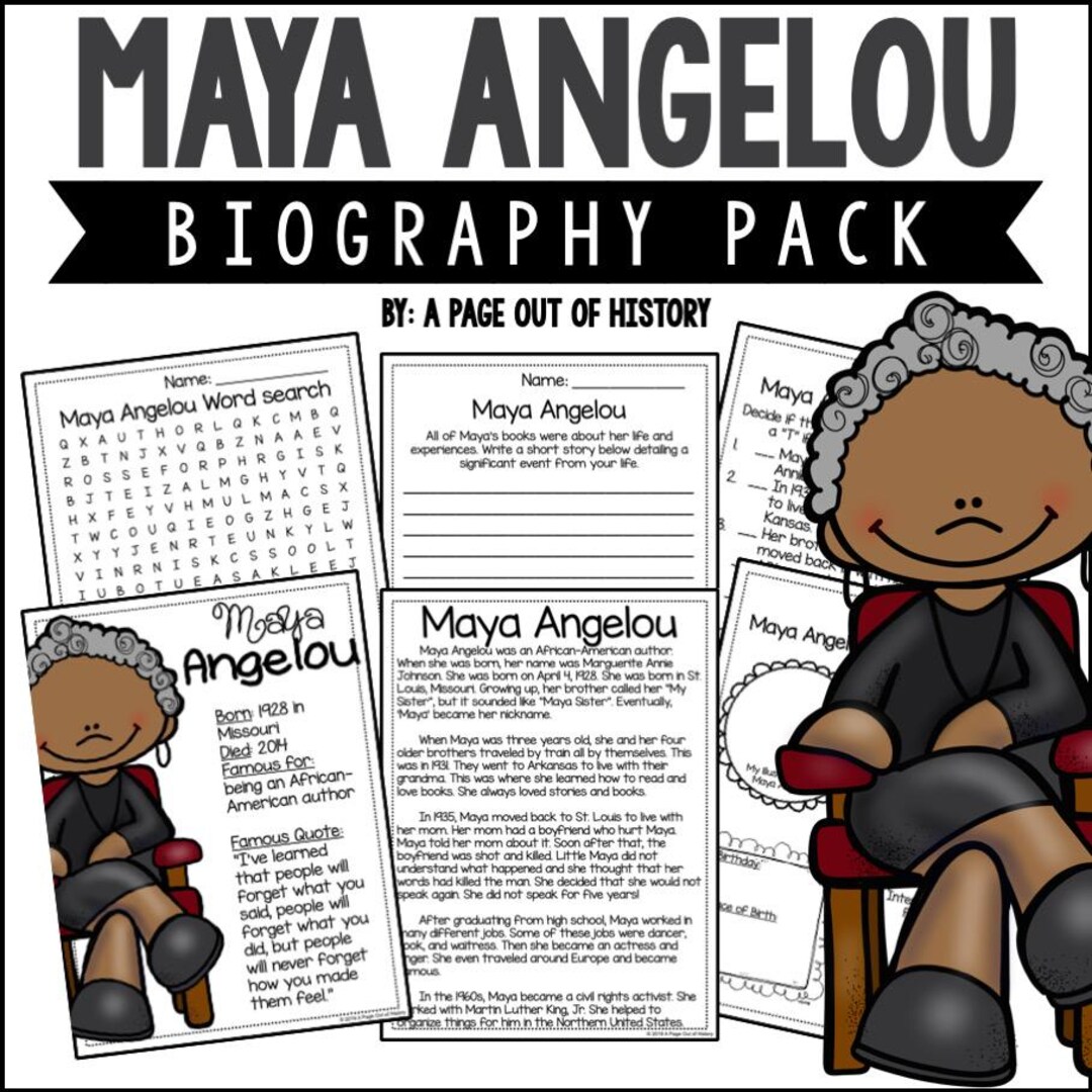 Maya Angelou Biography Pack, Reading Comprehension Passages, Homeschool ...