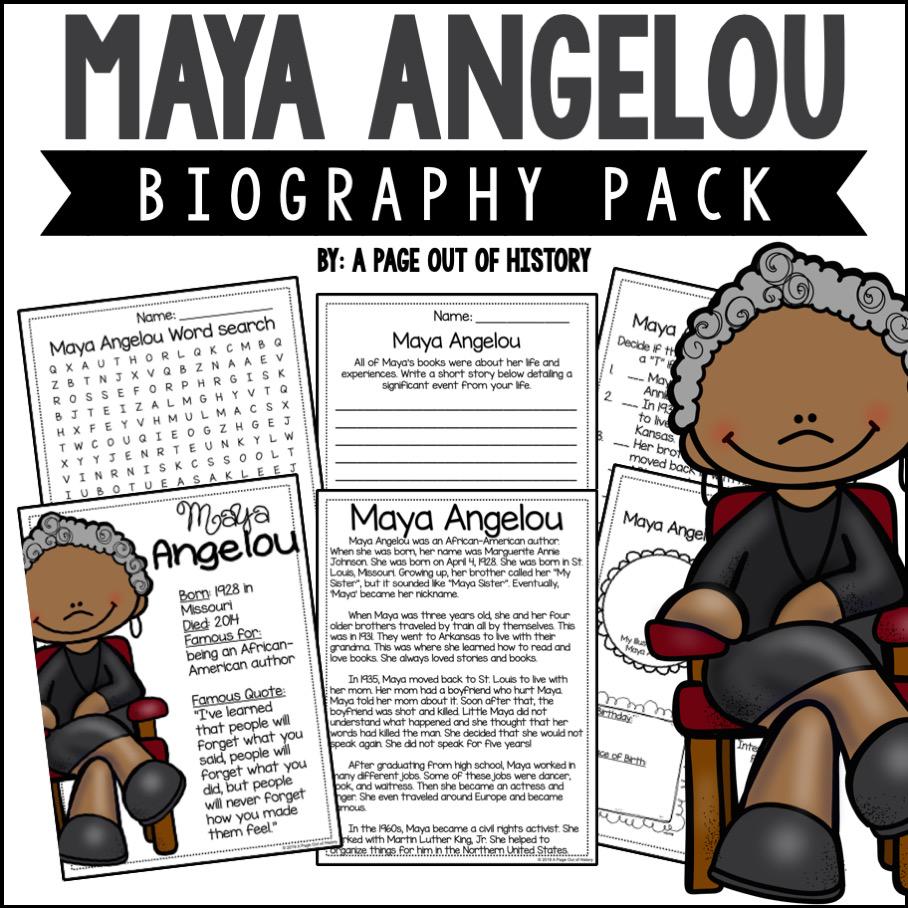 Maya Angelou Biography Pack, Reading Comprehension Passages, Homeschool ...