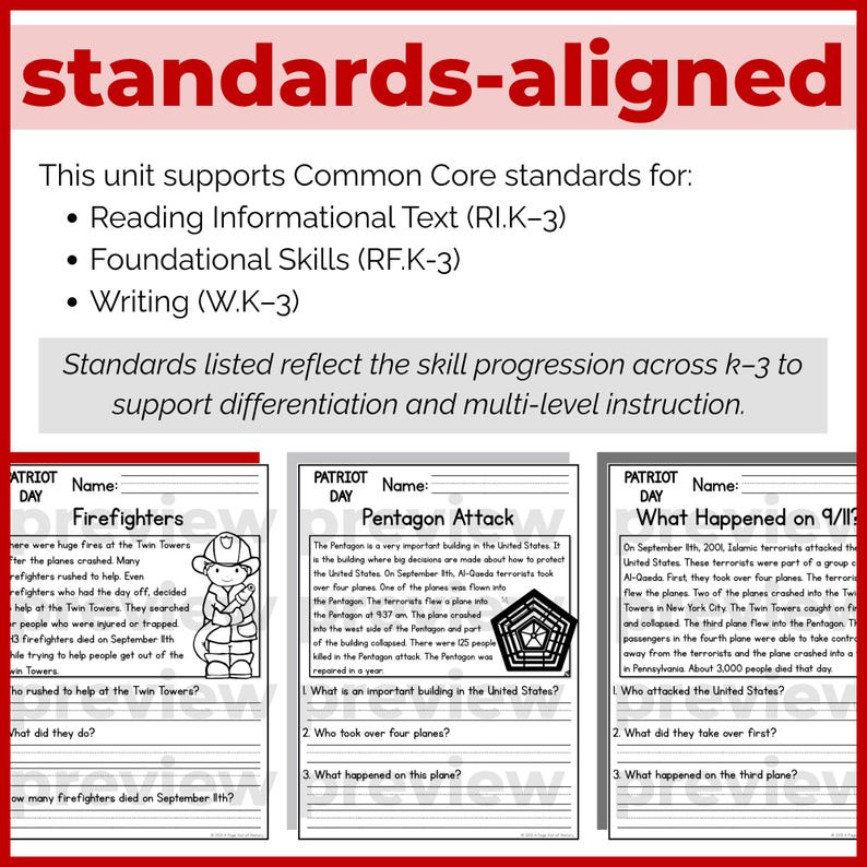 1st 2nd Grade Reading Comprehension | September 11th (9/11) Patriot Day ...