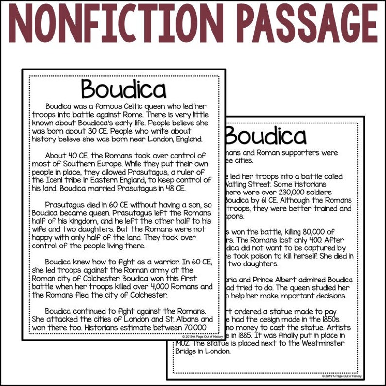 Boudica Biography Activities for 3rd 4th 5th Grade | No Prep Printable ...