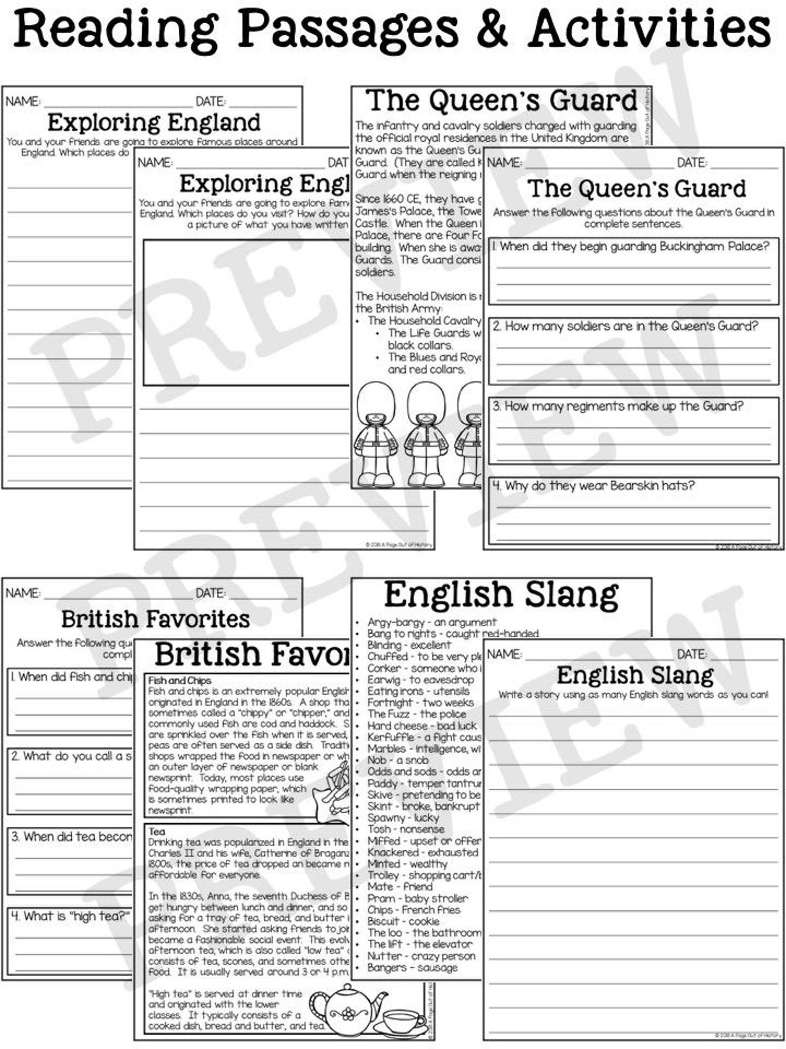 England Country Social Studies Complete Unit, World Geography Passages ...