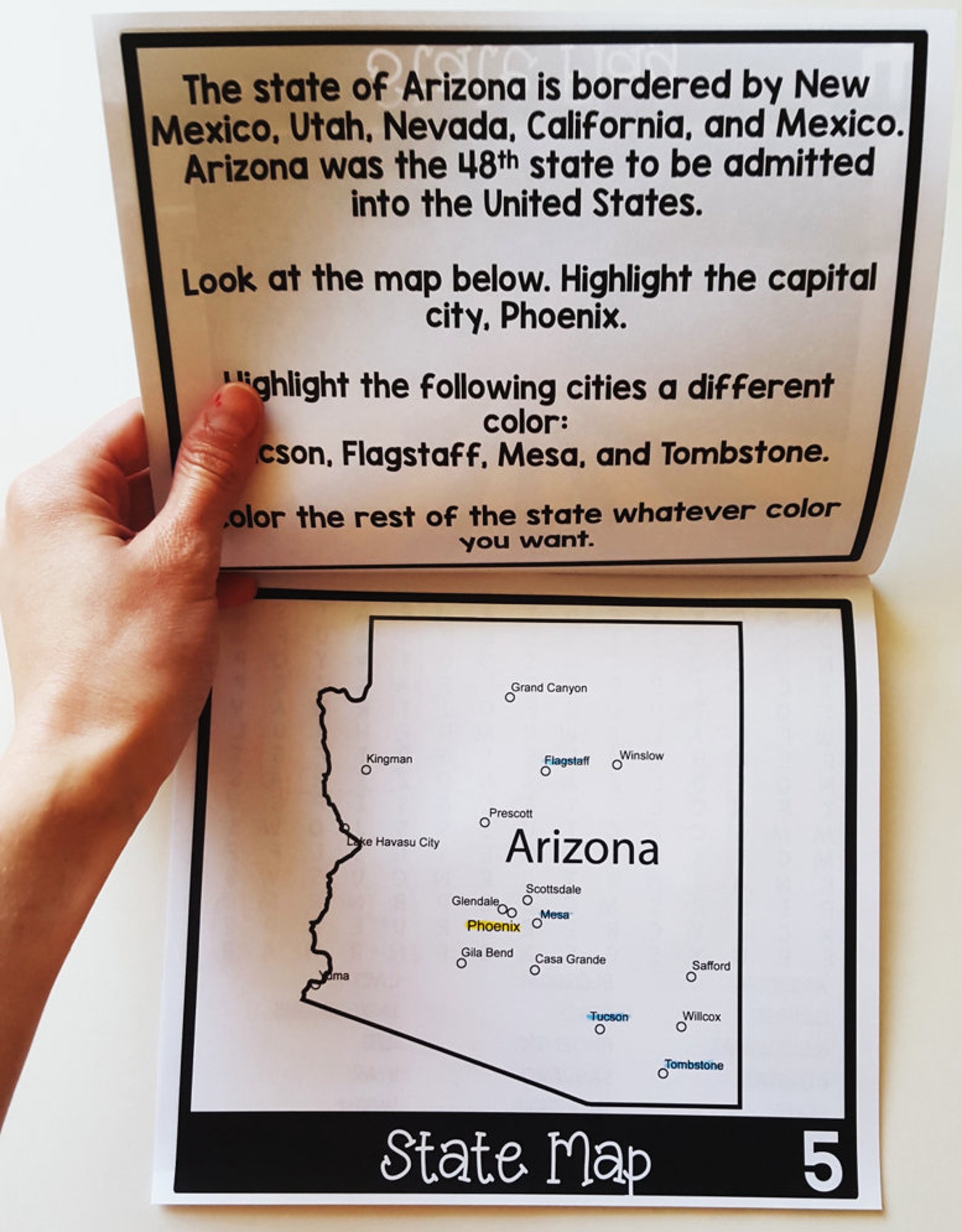 Arizona 3rd-5th Grade State Lesson | Symbols, Map, Flag, Reading ...