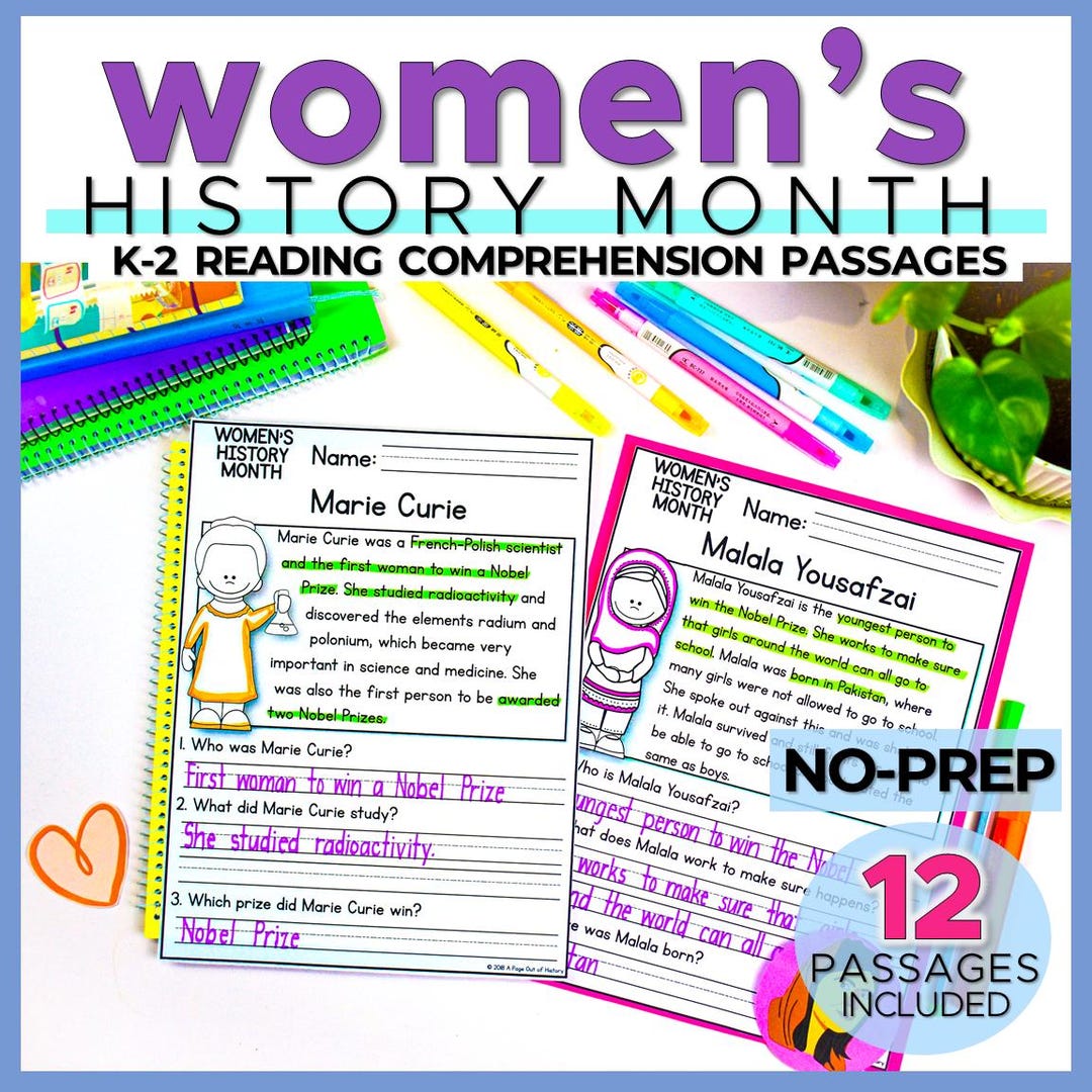 Womens History Month Reading Comprehension Passages With Questions 1st ...