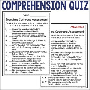 Josephine Cochrane 3rd-5th Grade Biography Unit | Reading Passage ...